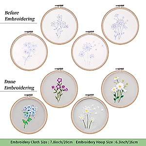 DJZNDINGJIEJIE Embroidery Kit for Beginners, Cross Stitch Kits for Adults, 4 Pack Transparent with Floral Plant Pattern Sets Embriodery, Funny Easy Needlepoint Embrodery Crosstitch Kits