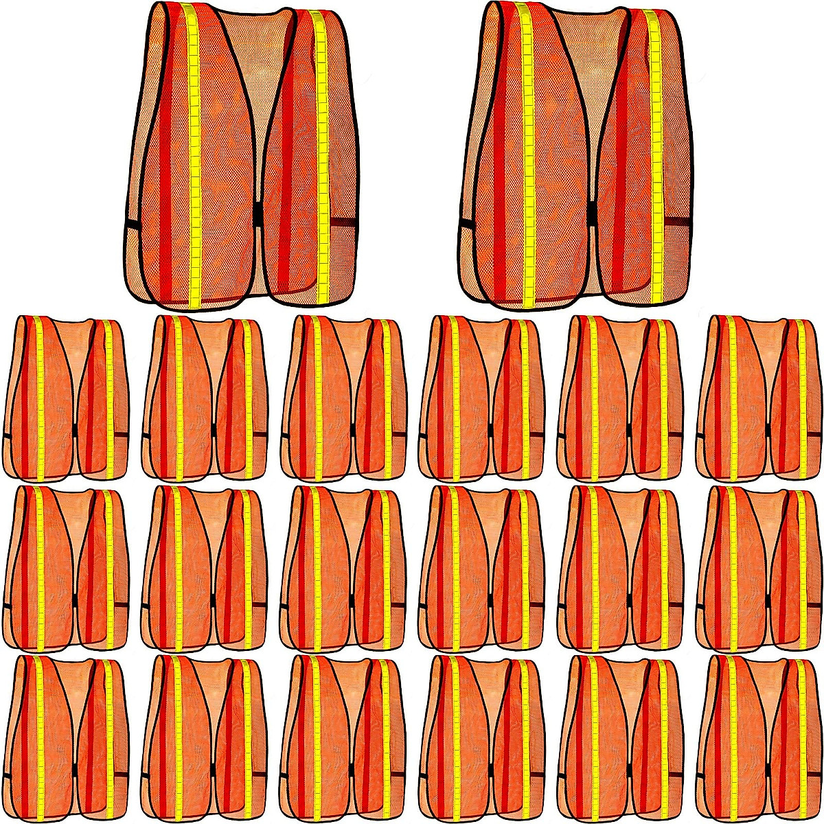 Haysandy 20 Packs High Visibility Reflective Safety Vest with Strips Orange Safety Construction Vest Lightweight Neon Mesh Fabric Universal Size for Men Women Outdoor Traffic (Neon Orange)