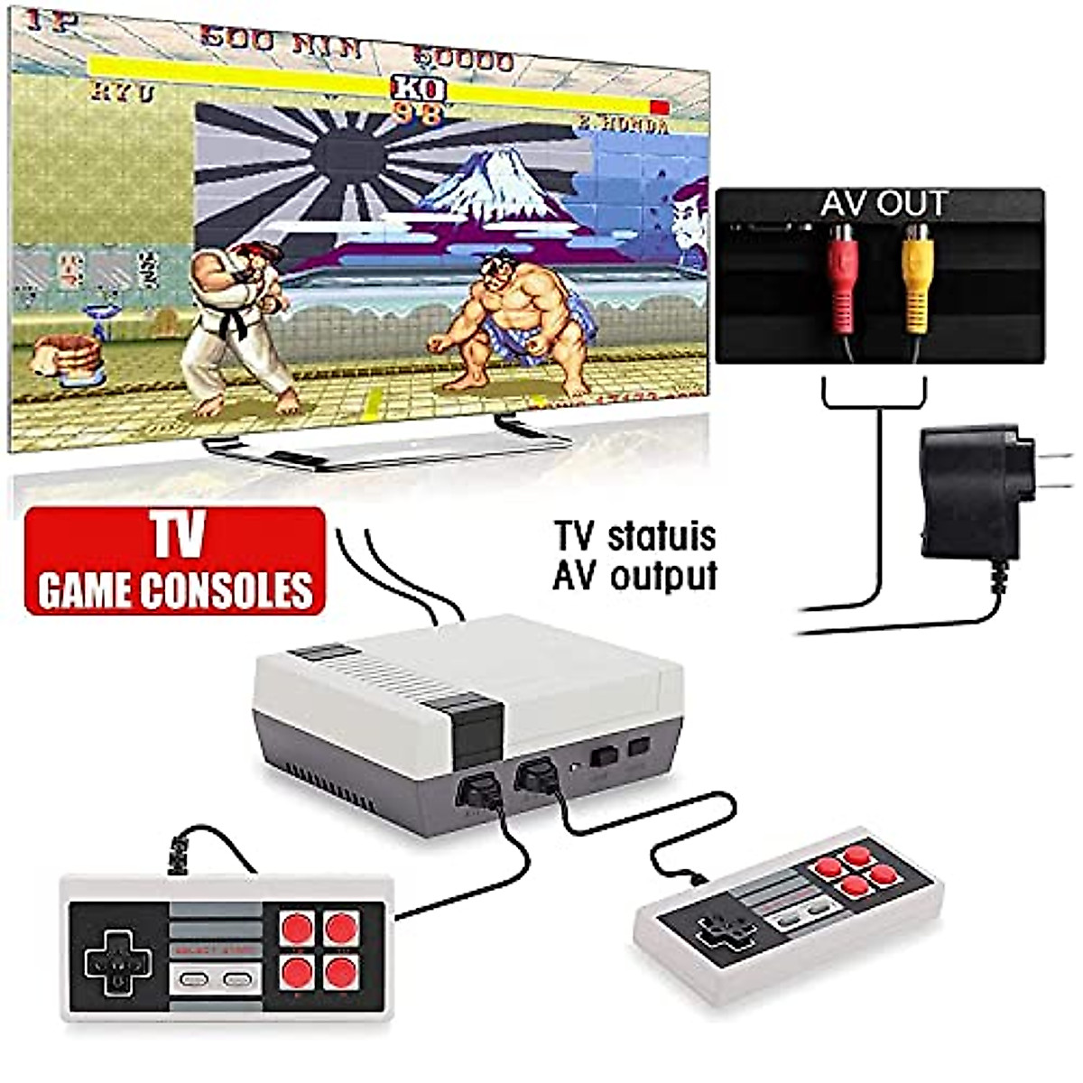 Retro Game Console, Classic Handheld Video Game Console, Built-in 620 in 1 FC Classic Video Games- AV Output Mini NES Console Plug and Play with 2 Controllers for Kids and Adults, Birthday Gift.