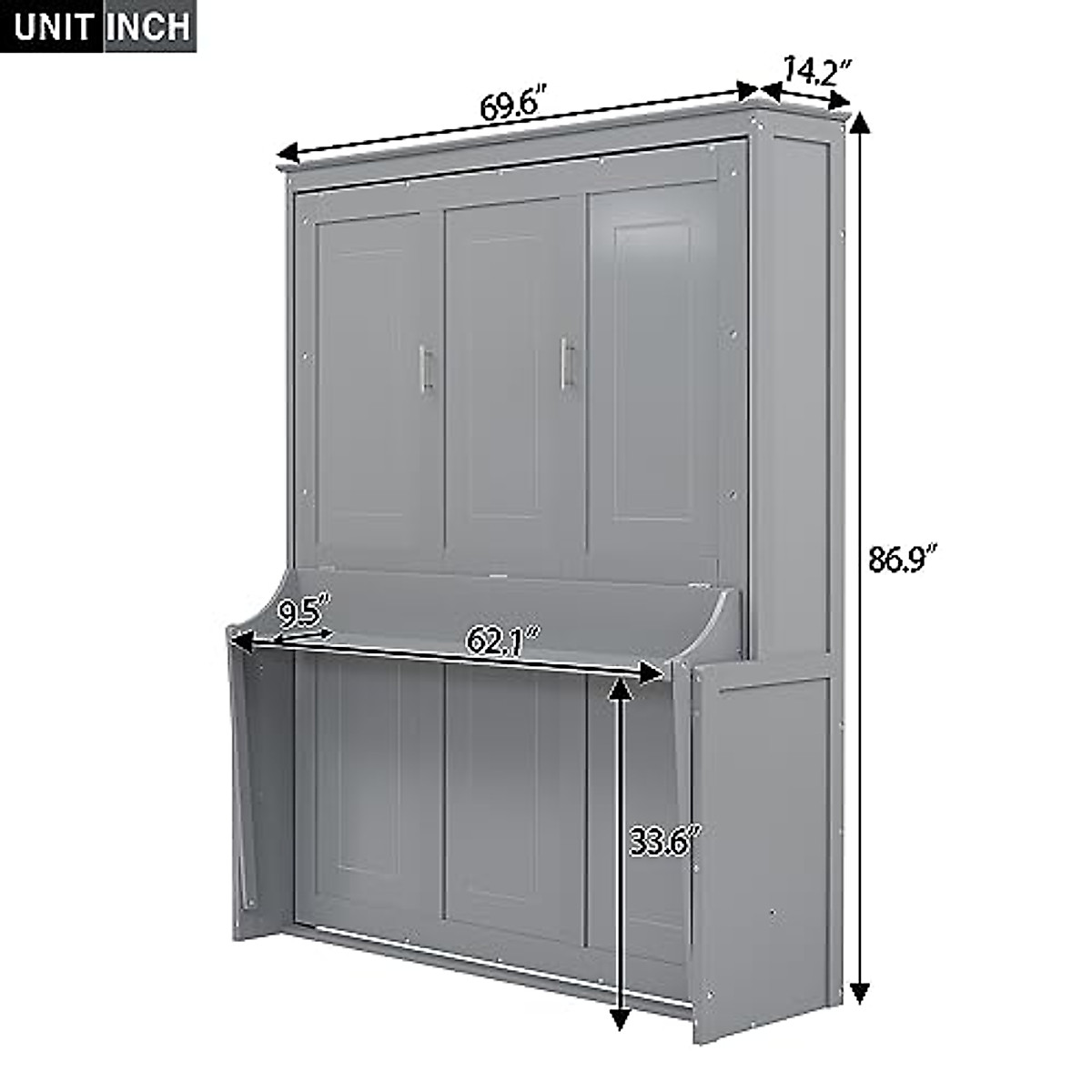 BIADNBZ Queen Size Murphy Bed with a Shelf,Foldable Bedframe for Small Space,No Need Spring Box,Gray