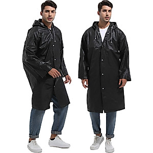 Borogo Rain Ponchos for Adults Reusable 2Pcs Raincoats Emergency Survival With Hoods And Sleeves for Women Men Black