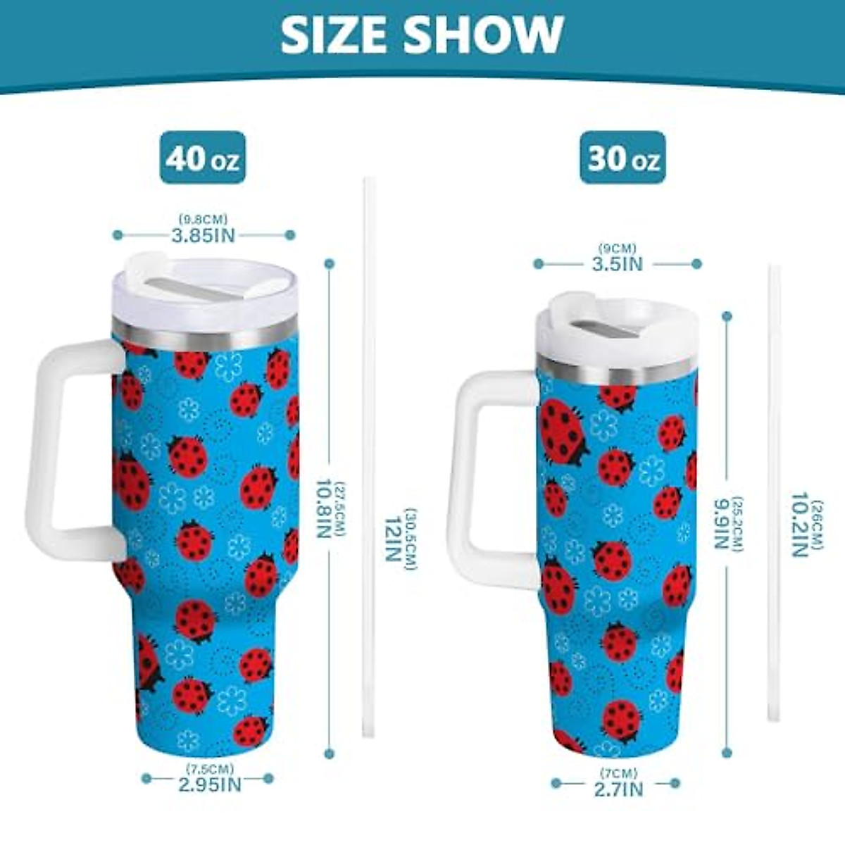 ARGTILDN 30 oz Tumbler Ladybugs Daisy Insulated Travel Mug with Handle and Straw Lid Stainless Steel Vacuum Coffee Cup Tea Beverage Container Water Bottles for Car Sports office