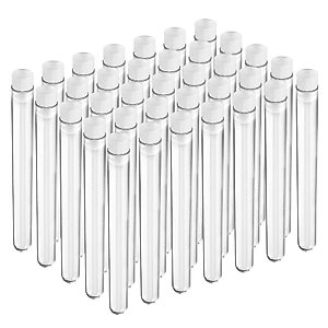 Temedon 50pcs Test Tubes, 16x150mm(25ml) Plastic Test Tubes with Caps for Lash Wands, Candy Storage, Scientific Experiments, Plant Propagation