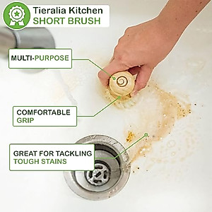 Tieralia 5-Piece Eco-Friendly Bamboo Dish Brush Set with Compostable Wood Pulp Sponges | Bamboo Kitchen Cleaning Set