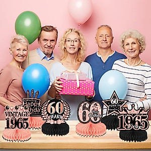 Refavor 60th Birthday Decorations Women - 9pcs 60th Birthday Decor Honeycomb Centerpieces Rose Gold Supplies 60th Birthday Party Decorations Pink Table Birthday Decorations Women