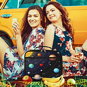 Solar System Planet Print Insulated Lunch Box for Boys Girls Adult, Reusable Back to School Lunch Bag, Leakproof Meal Prep Tote Kit Cooler Bag Lunch Tote Bag for Work Beach Outdoor