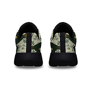 Sonzj-II Money Pattern Fashion Ultra Lightweight Running Sneakers Men Women 100 Dollar Bill Print Walking Tennis Shoes Black Size 8