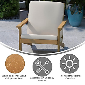 Merrick Lane Riviera Adirondack Style Deep Seat Patio Club Chair with Cushions - Natural Cedar Poly Resin Frame - Cream All-Weather Cushions - Indoor/Outdoor