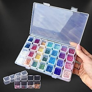 Modern Merch Diamond Art Accessories and Tools Bead Storage Organizer, Portable 28 Grid Box with Individual Lids, Transparent Bead Travel Case Diamond Painting Accessories for Diamond Art Storage