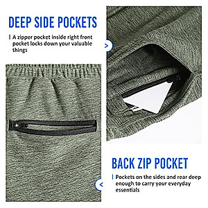 maamgic Mens Running Shorts, Soft 5" Gym Short with Zip Pockets, Quick Dry Workout Athletic Shorts for Men Heather Green Large