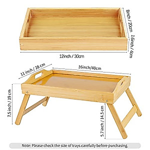 Aodaer 2 Pack Natural Bed Tray Table with Folding Legs Kids Portable Serving Platters Tray with ...