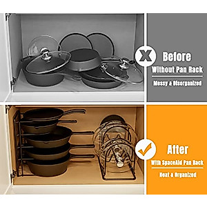 SpaceAid Heavy Duty Pan Organizer Rack for Cabinet, Pot Lid Holder, Kitchen Organization & Storage for Cast Iron Skillet, Bakeware, Cutting Board - No Assembly Required (2 pack)