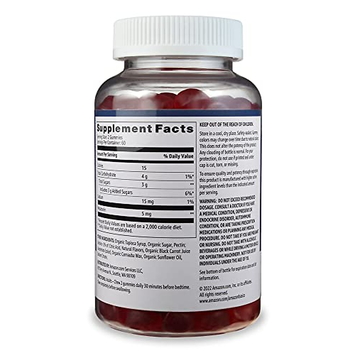 Amazon Basics Melatonin 5mg, 120 Gummies (2 per Serving), Strawberry (Previously Solimo)