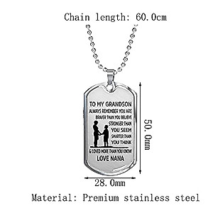 COMTRUDE From Nana to Grandson Stainless Steel Dog Tag Necklace, Always Remember You are Braver Pendant Necklace