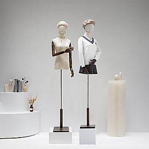 Female Mannequin Torso Dress Form, Clothing Display Model Body Stand with Head, Wooden Arms and Base for Sewing Clothing, Jewelry, Height Adjustable 47-75 Inch (Whole Body)