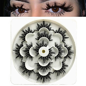 DAODER False Eyelashes Fluffy Faux Mink Lashes 3D Wispy Lashes 7 Pairs Pack Dramatic Long Thick Volume Fake Eye Lash Multipack