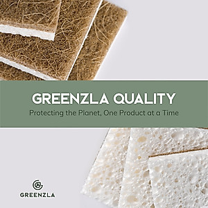 Greenzla Kitchen Sponges, Plant-Based Dish Sponges, Non-Scratch Sisal Hemp Scouring Pads for Dishes, Countertops, Bathtubs, and Tiles, 12 Pack