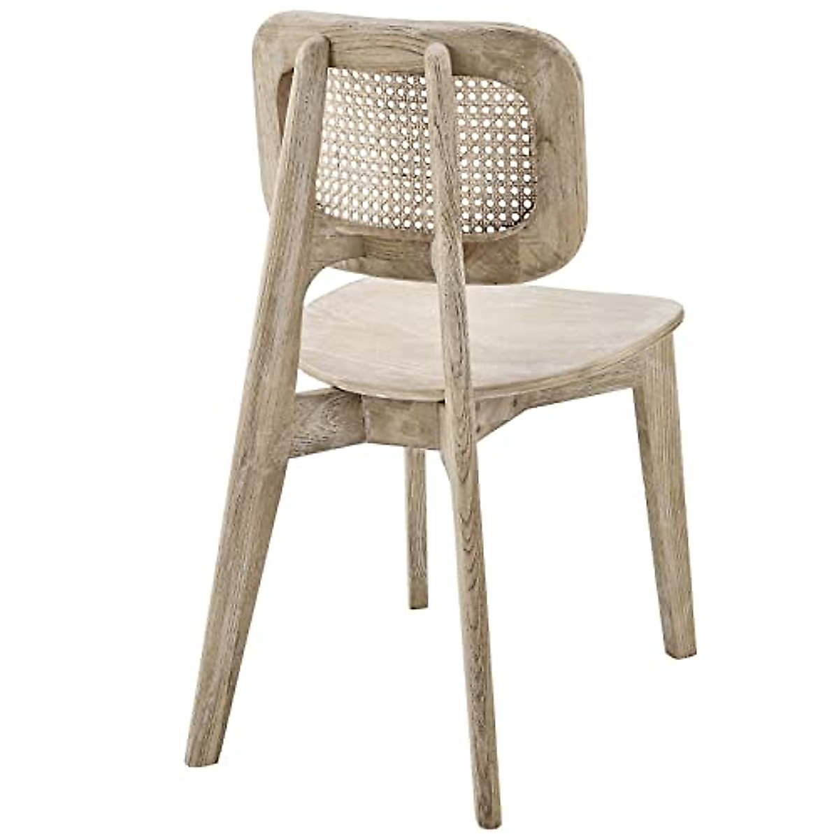 Modway Habitat Wood Dining Side Chair with Cane Rattan in Gray