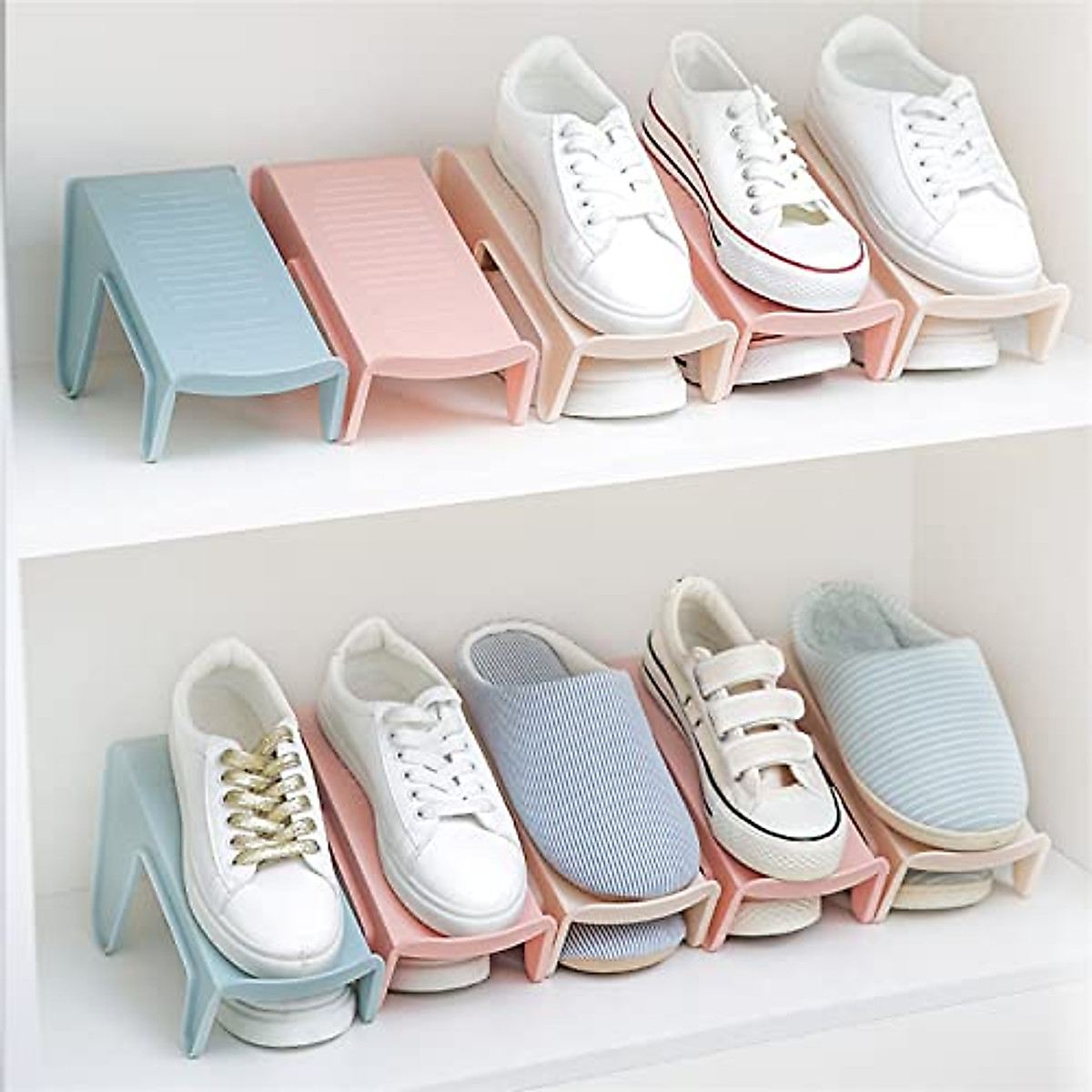 ENDAN Shoe Shelf Household Double-Layer Shoe Storage Rack Plastic Integrated Shoe Holder Simple Space Saver Three-Dimensional Shoe Slots Shoe Box (Color : A2)