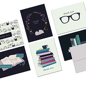 Note Card Cafe Thank You Cards with Envelopes | 72 Pack | Blank Inside, Glossy Finish | 6 Love of Reading Thank You Designs | Assorted Set for Greeting Cards, Occasions, Birthdays, Gifts