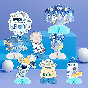 Outer Space Baby Shower Decorations for Boy - 8pcs Space Baby Shower Honeycomb Centerpieces, Planet Astronaut Space Table Toppers for Houston We Have a Boy Baby Shower Party Supplies