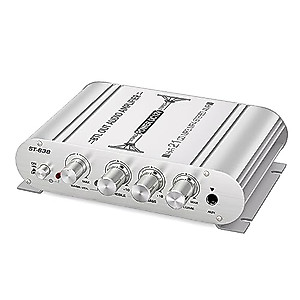 Facmogu ST-838 2.1CH Audio Power Amplifier, RMS 20Wx2+40W Class D Stereo Digital Audio Amp with Subwoofer Output, 80W Mini Subwoofer Amplifier Audio Stereo Bass Amp with DC12V Power Adapter - Silver