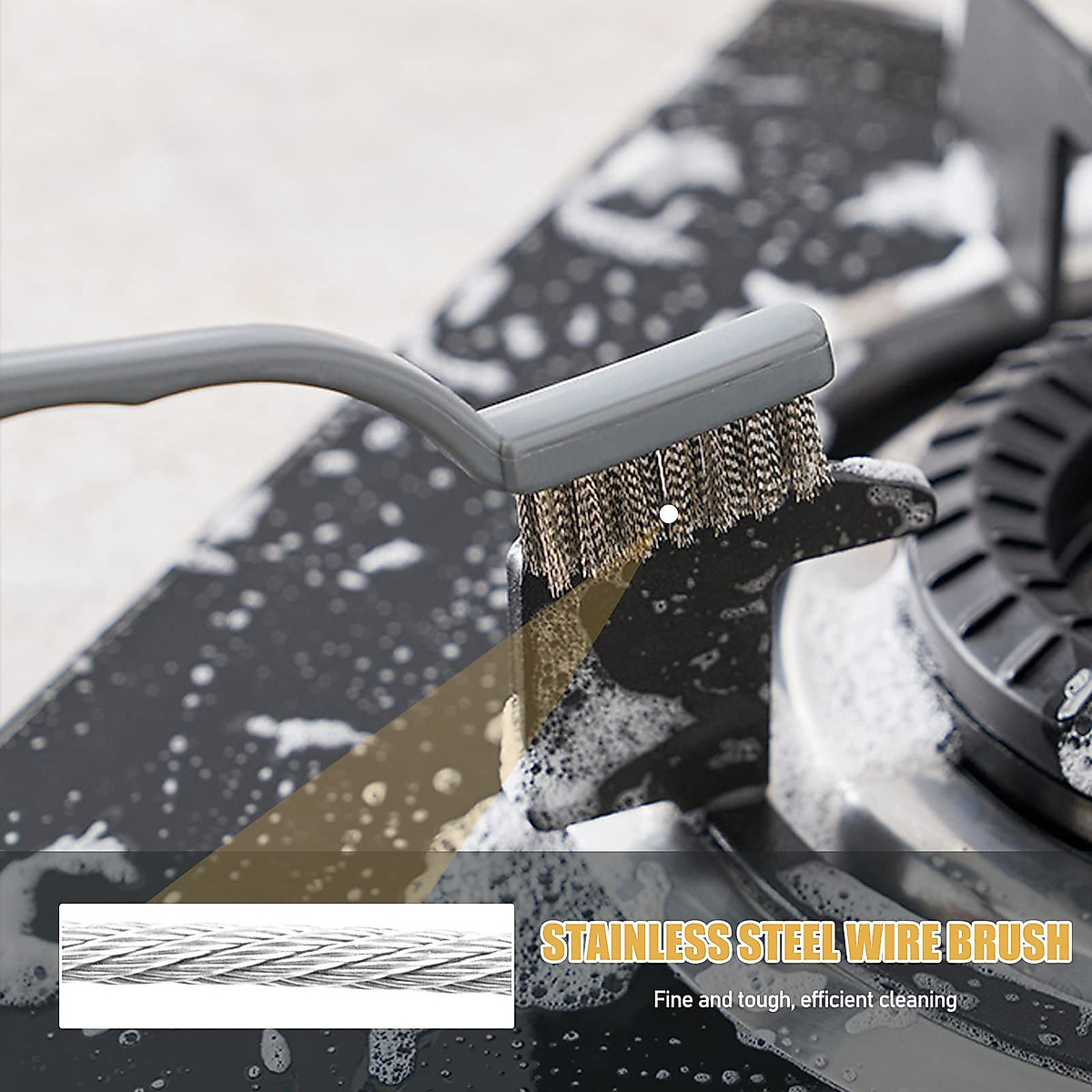 ORIJOYNA Set of 3 Kitchen Cleaning Scrubbers - Wire Brush (Stainless Steel + Brass + Nylon) for Range Hood Grease, Grime and Rust