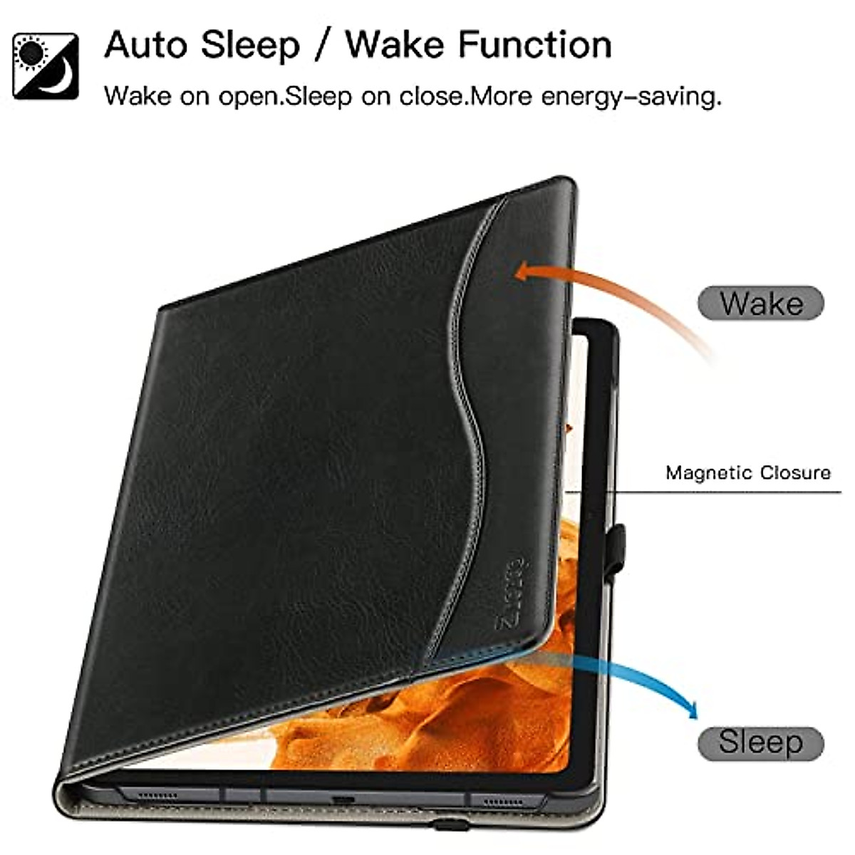 ZtotopCases for Samsung Galaxy Tab S8/S7 Case 11 Inch(SM-X700/X706/T870/T875/T878), PU Leather Folding Stand Cover with Auto Sleep/Wake & Multiple Viewing Angles, Support S Pen, Black
