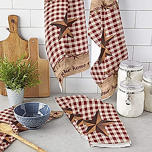 ArneCase Kitchen Towels Super Soft Dish Towels Bless Our Home Western Texas Star with Berries on Retro Red Plaid Heat-Insulation Dish Cloths for Cooking, Cleaning 3PCS-18x28 inch