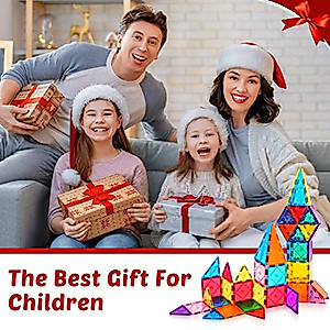 Toys for 3 4 5 6 7 8+Year Old Boys Girls Colorful Magnetic Tiles for Kids Ages 4-8 Upgrade STEM Educational Creativity Stacking Magnetic Building Blocks Set for Toddlers Child Ages 3-5 Birthday Gifts