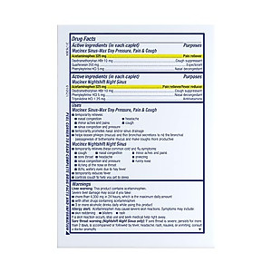 Mucinex Sinus-Max Day Pressure, Pain & Cough & Nightshift Night Sinus Medicine for Adults, Day/Night Combo Pack for Sore Throat Relief, Nasal Congestion Relief, Cough & Cold Medicines, 40 Caplets