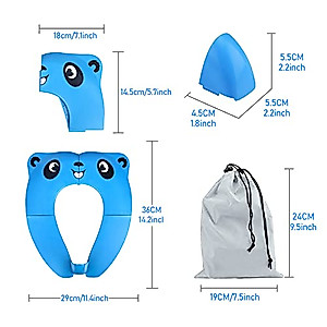 Pejoye Foldable Toilet Seat Toddler, Portable Toilet Training Seat for Kids, Travel Toddler Toilet Seat in ABS Material with 8 Anti Slip Silicon Pads and 1 Carry Bag, Blue Panda