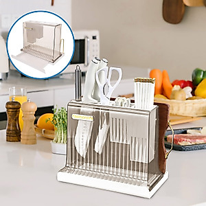 Cabilock Transparent Holder Magnetic Holder Plastic Tray Clear Tray Cutting Board Organizer Utensil Container Universal Block Spoon Holder Cutting Board Holder Stand White