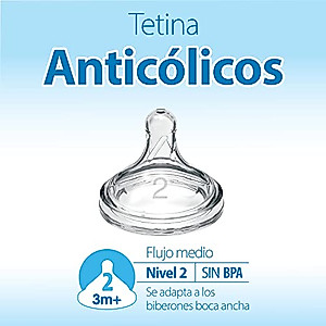 Dr. Brown's Natural Flow Level 2 Wide-Neck Baby Bottle Silicone Nipple, Medium Flow, 3m+, 100% Silicone Bottle Nipple, count 6 (Pack of 1)