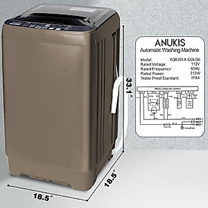 Anukis Fully Automatic Portable Washing Machine, 13 lbs Capacity Compact Laundry Washer with Drain Pump 10 Wash Program & 8 Water Levels for Apartment, Dorm, RV, Gold