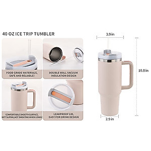 40 oz Tumbler with Handle,40oz DIY Heat Sublimation Blank Stainless Steel Vacuum Insulated Tumbler w/Handle and Straw Leak Proof,BPA-FREE,Tumbler Gifts for Women,Keep HOT/COLD Hours,White