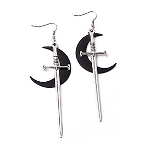 Sacina Gothic Sword Earrings, Sword Earrings Dangle, Goth Earrings Gift for Women, Christmas Gift for Women (Moon Sword)