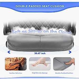 Executive Office Chair, Mid Back Computer Desk Chair with Padded Flip-up Arms, Adjustable Height, Backrest and Rock, Ergonomic Leather Chair Swivel Rolling Chair for Home Office Conference Room-Grey