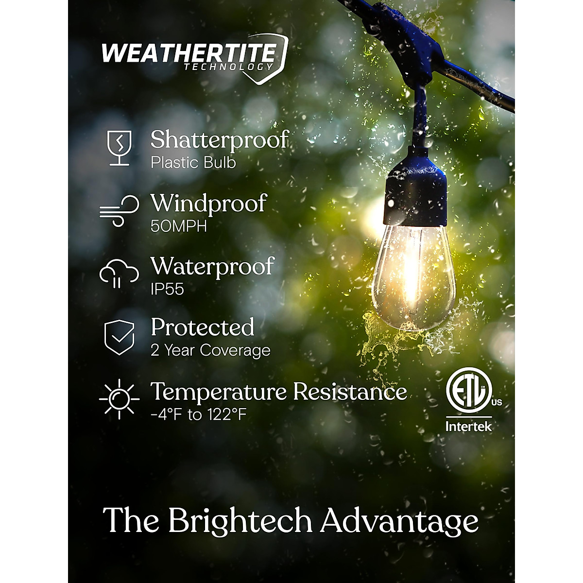 Brightech Ambience Pro – Solar Power Remote Control Outdoor String Lights with Edison Bulbs – Shatterproof, Commercial Grade LED Waterproof Patio Lights – 1W, 3,000K, Hanging, 48 ft