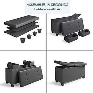 Hearth & Harbor Grey Faux Leather Storage Ottoman Bench with Removable Legs, 30-in, 660-lb Capacity