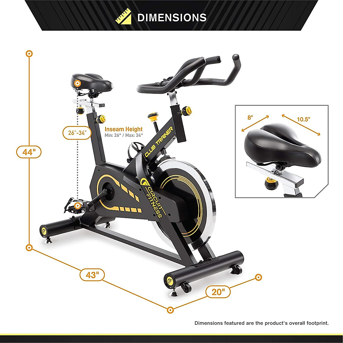 CIRCUIT FITNESS Circuit Fitness 40 lbs. Flywheel Deluxe Club Revolution Cardio Cycle Manual Resistance AMZ-955BK