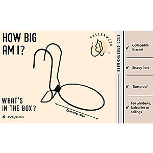 6 Pieces, 6 inches Iron hanging Flower Pot. Metal Plant Wall Hanger, Vertical Garden. Planter Hook Ring, Rail Metal Fence. Indoor and Outdoor. Yard Garden. Wire Trellis. Collapsible Bracket.