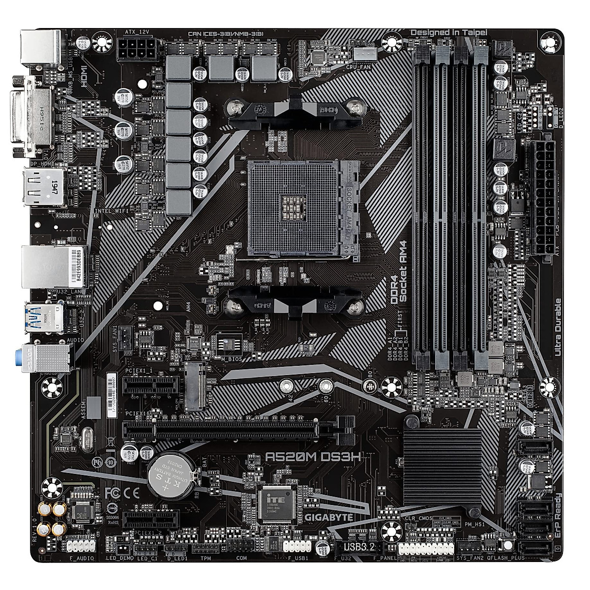 Gigabyte A520M DS3H (AMD Ryzen AM4/MicroATX/5+3 Phases Digital PWM/Gaming GbE LAN/NVMe PCIe 3.0 x4 M.2/3 Display Interfaces/Q-Flash Plus/RGB Fusion 2.0/Motherboard)