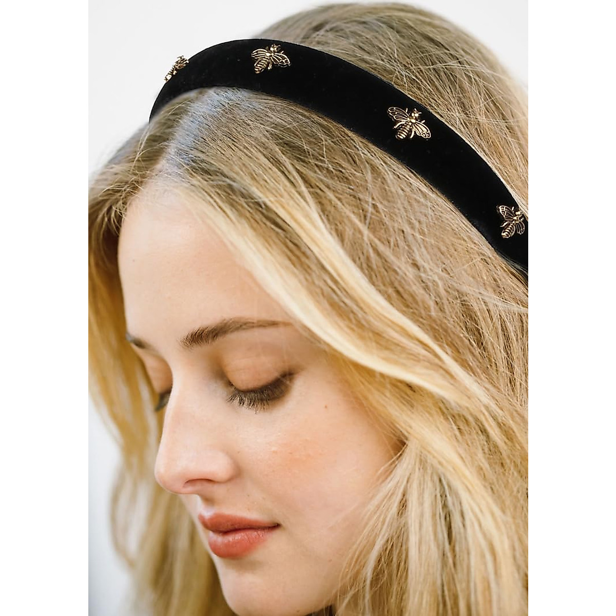 TERSE Black Velvet Headband with White Pearl Accents - Cute Vintage Designer Hair Accessory for Women's Holiday Fashion