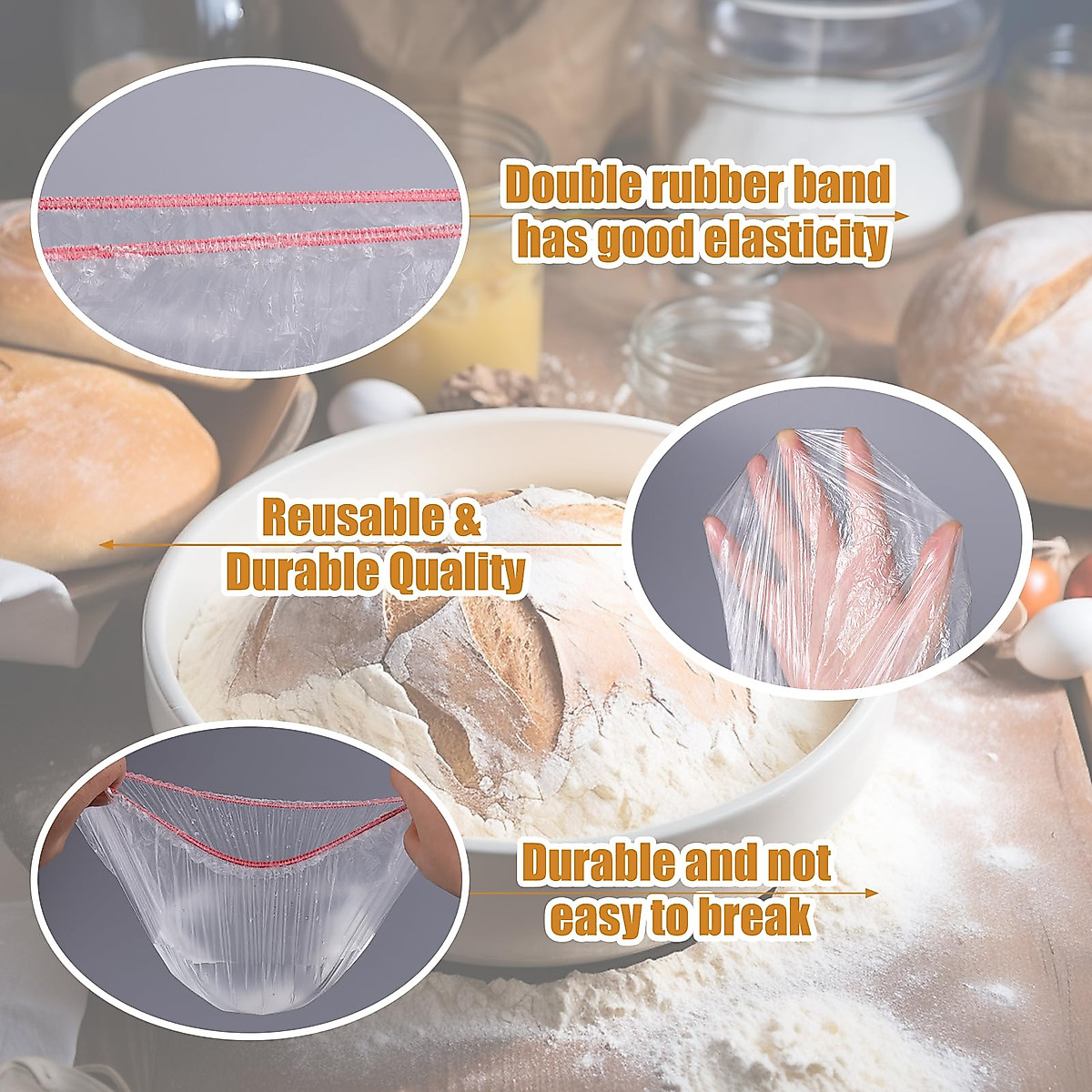 BABORUI 100Pcs Reusable Bowl Covers for Bread Proofing, Plastic Bowl Cover for Rising, Bread Proofing Cover of Sourdough Bread Baking Supplies, Banneton Bread Proofing Basket Cover