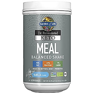 Garden of Life Dr. Formulated Ketogenic Meal Balanced Shake Powder, Truly Grass Fed Butter & Whey Protein Plus Probiotics, Non-GMO, Gluten Free, Paleo Replacement, Vanilla, 23.7 Oz