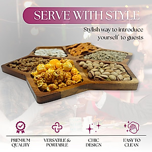 Koko Acacia Wood Serving Platter – Carved Wood Serving Tray – Rustic Platters for Serving Food, Cheese, Desserts - Wood Divided Tray - Fruit Tray, Veggie Tray, Snack Tray, Thanksgiving (14 x 10)