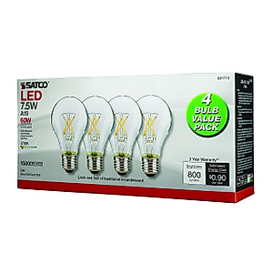 Satco S21713 7.5W; A19 LED; Clear; 2700K; Medium Base; 120V; 16 Bulbs