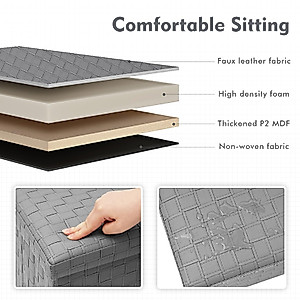 B FSOBEIIALEO Storage Ottoman, Faux Leather Footrest Seat, Ottoman with Storage Cube Toy Box Chest, 15"x15"x15" (Grey, Medium)