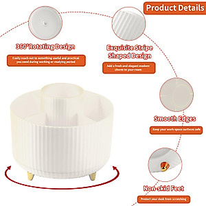 Desk Pen Holder, 5 Slot 360 Rotating Pen Organizer for Desk, Desktop Storage Stationery Supplies Organizer, Cute Pencil Cup Pot for Office, School, Home, Art Supply, Beige